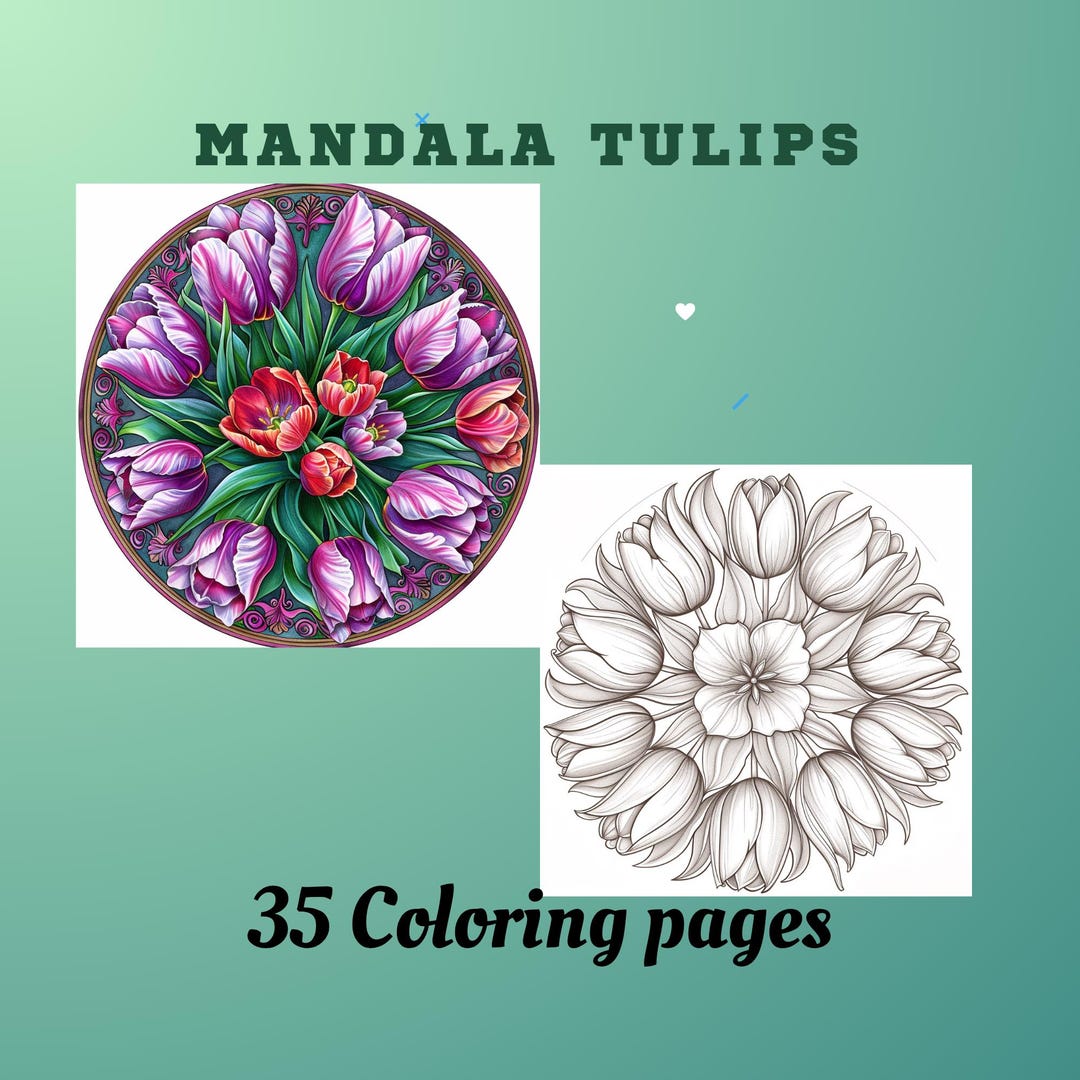 35 Mandala Tulips, Coloring Grayscale Pages, Coloring Pages for Adults ...