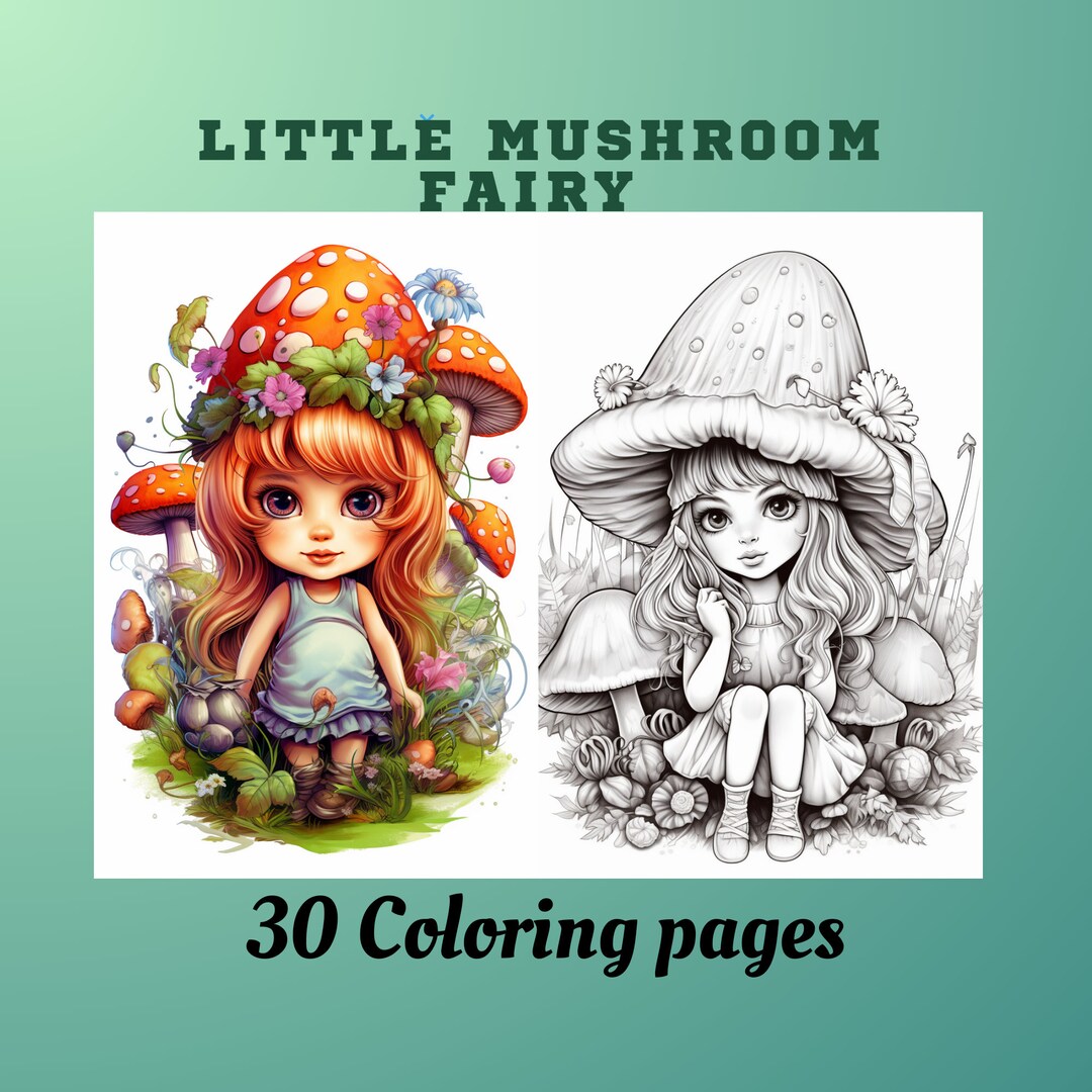 30 Little Mushroom Fairy, Coloring Pages, Adult Coloring Grayscale ...