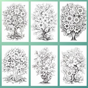 35 Floral Tree, Coloring Grayscale Pages, Coloring Pages for Adults and ...