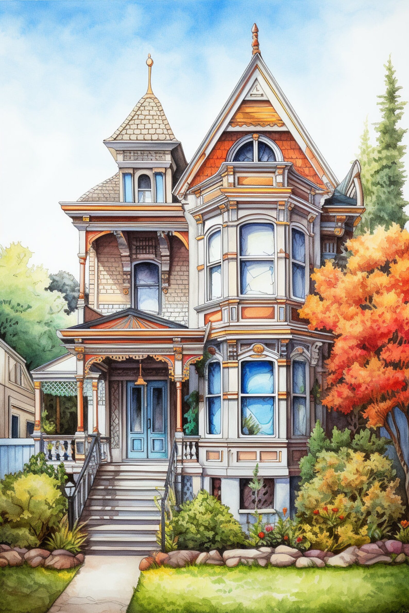 30 Victorian House, Coloring Grayscale Pages, Adult Mandala Coloring ...