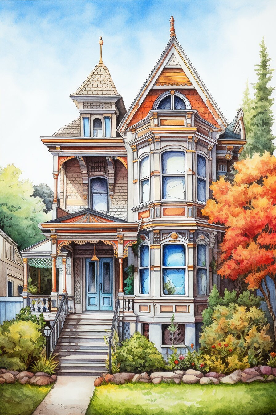 30 Victorian House, Coloring Grayscale Pages, Adult Mandala Coloring ...