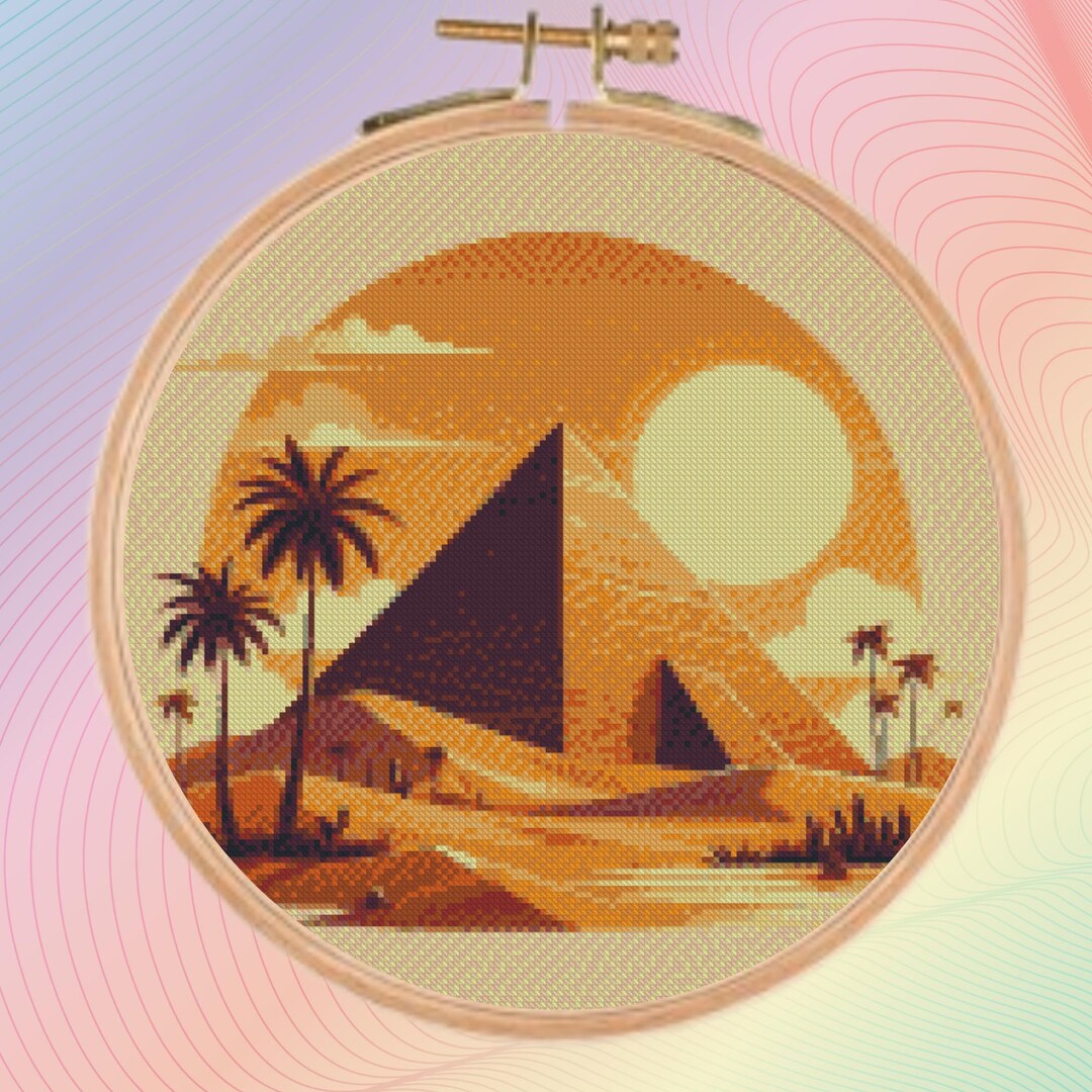 Egyptian Pyramids Cross Stitch Pattern, Sunset Landscape (PDF Pattern ...