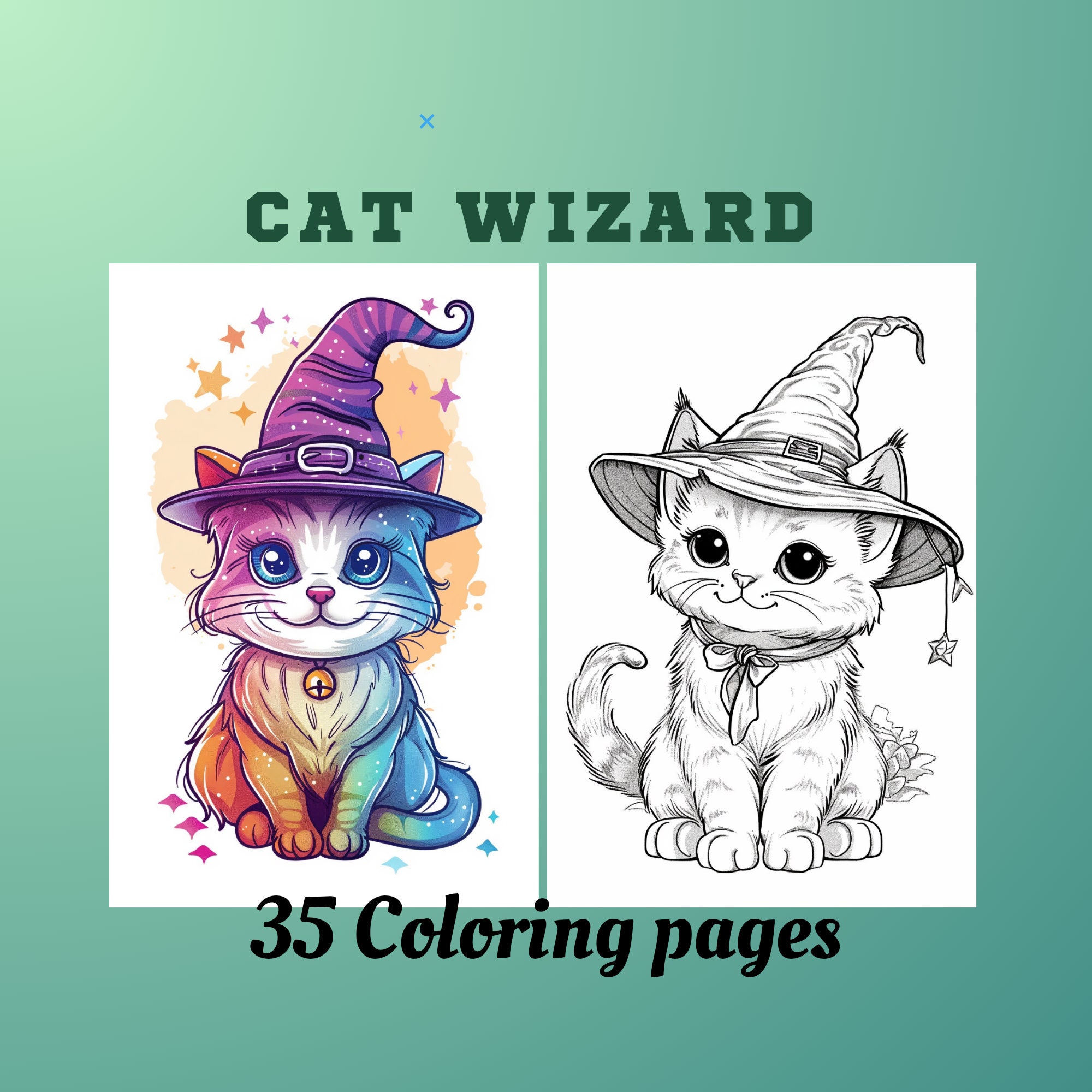 35 Cat Wizard, Coloring Grayscale Pages, Adult and Kids Coloring Pages ...
