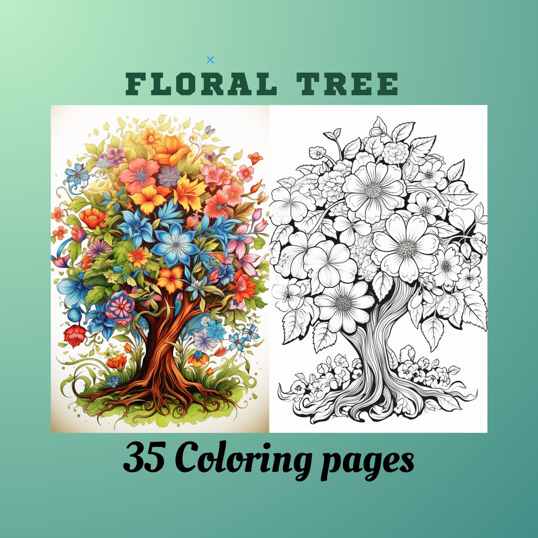 35 Floral Tree, Coloring Grayscale Pages, Coloring Pages for Adults and ...