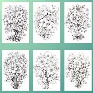 35 Floral Tree, Coloring Grayscale Pages, Coloring Pages for Adults and ...