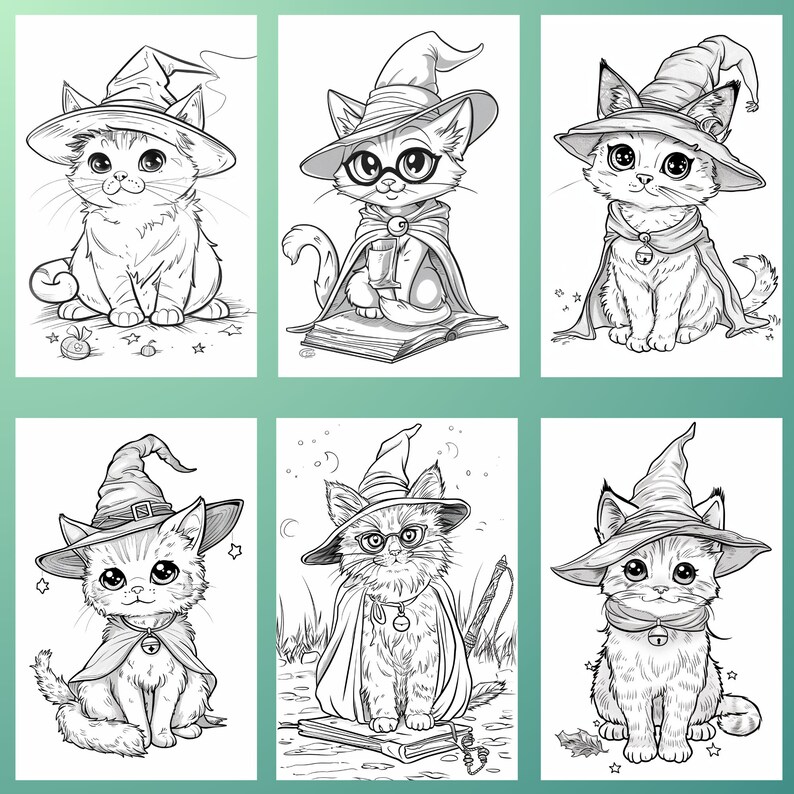 35 Cat Wizard, Coloring Grayscale Pages, Adult and Kids Coloring Pages ...