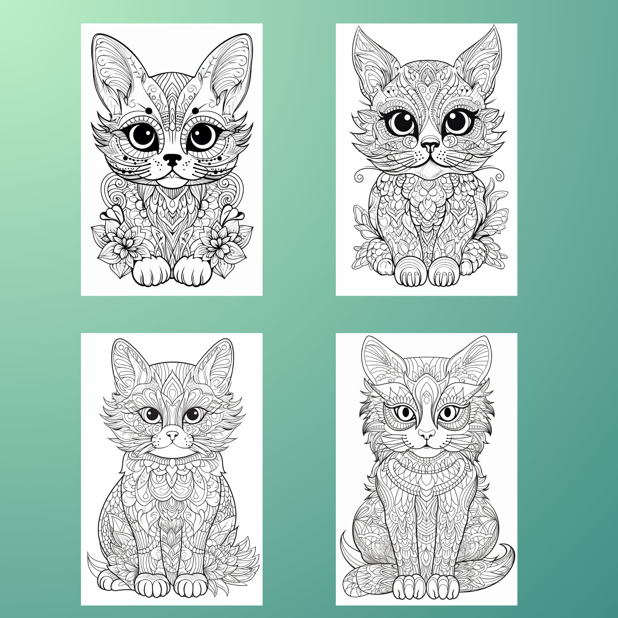 Cat Mandala Coloring Pages, Adult Mandala Coloring Pages, Digital ...