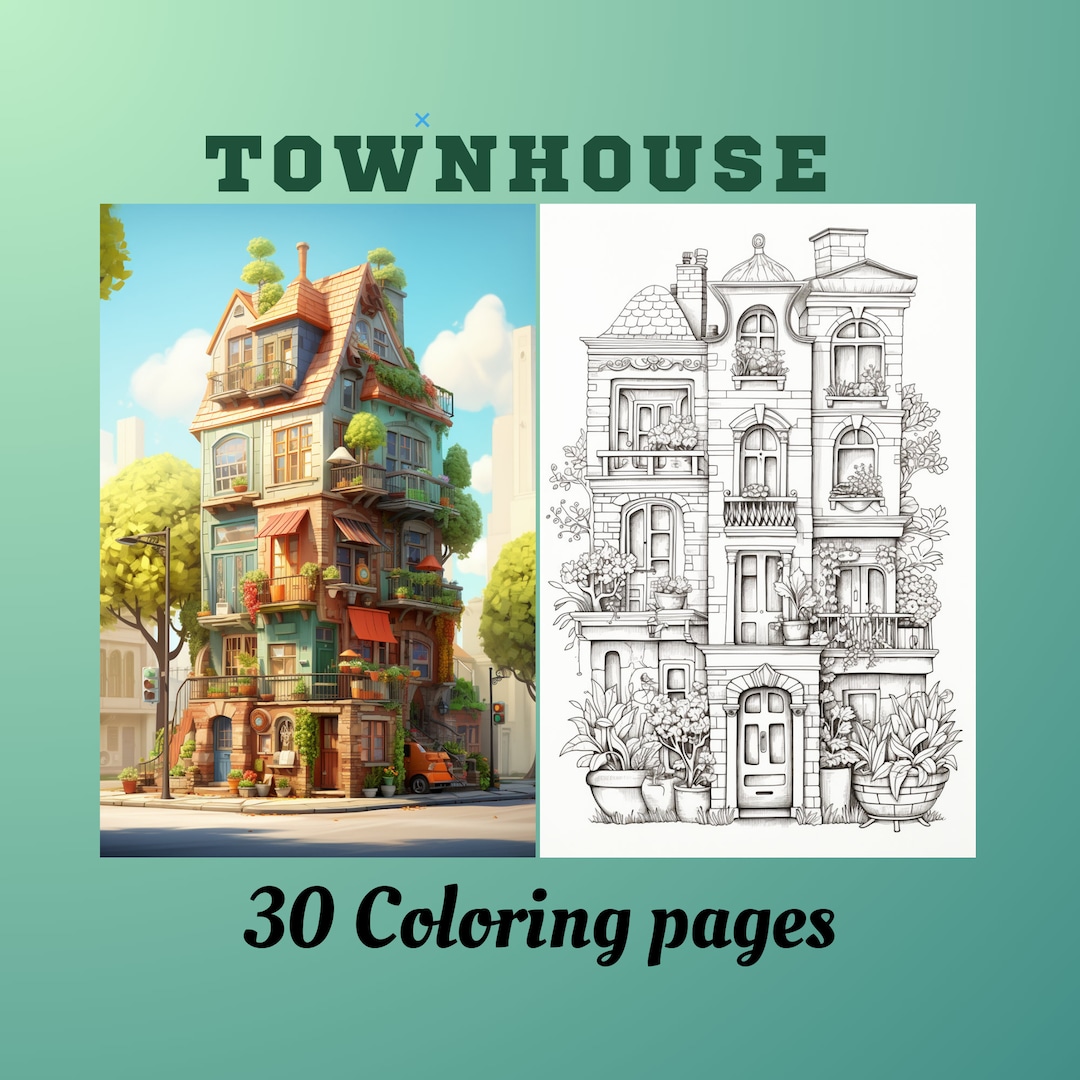 30 Townhouse, Coloring Grayscale Pages, Adult Mandala Coloring Pages ...