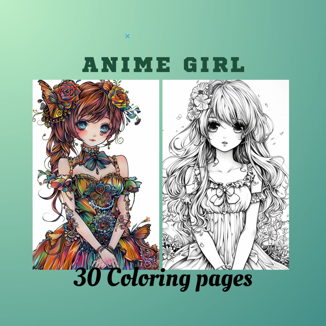 30 Anime Girl, Coloring Pages, Adult Coloring Grayscale Pages, Digital ...