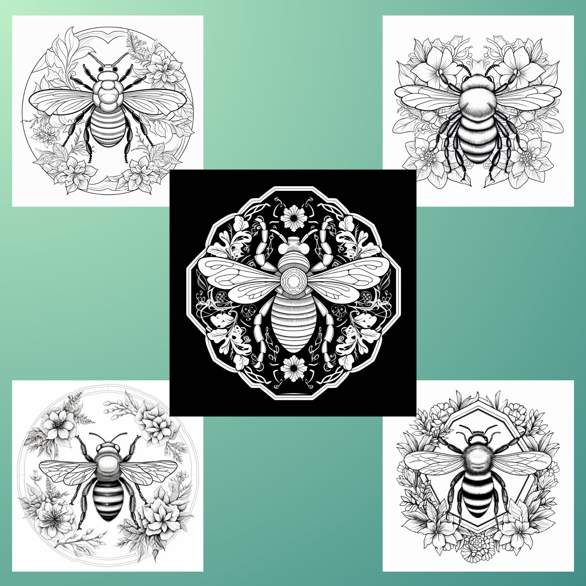 30 Mandala Bumblebee, Coloring Grayscale Pages, Coloring Pages for ...
