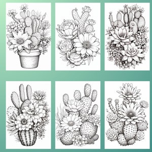 Floral Cactus 50 Coloring Pages, Coloring Pages for Adults and Kids ...
