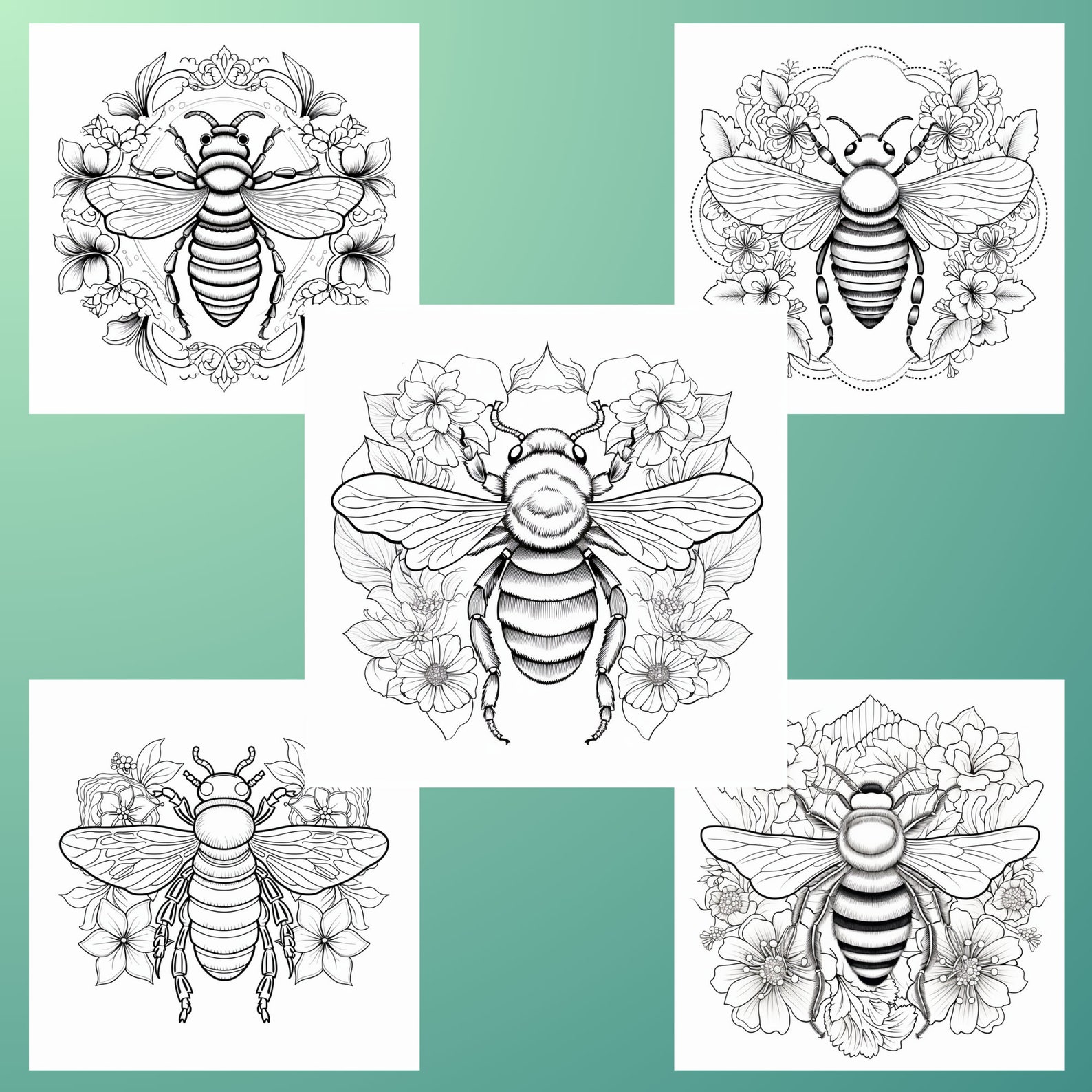 30 Mandala Bumblebee, Coloring Grayscale Pages, Coloring Pages for ...