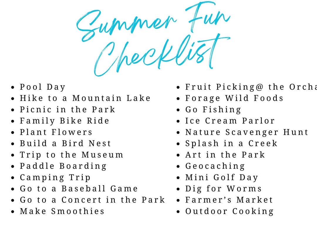 Family Summer Activity Checklist - Etsy