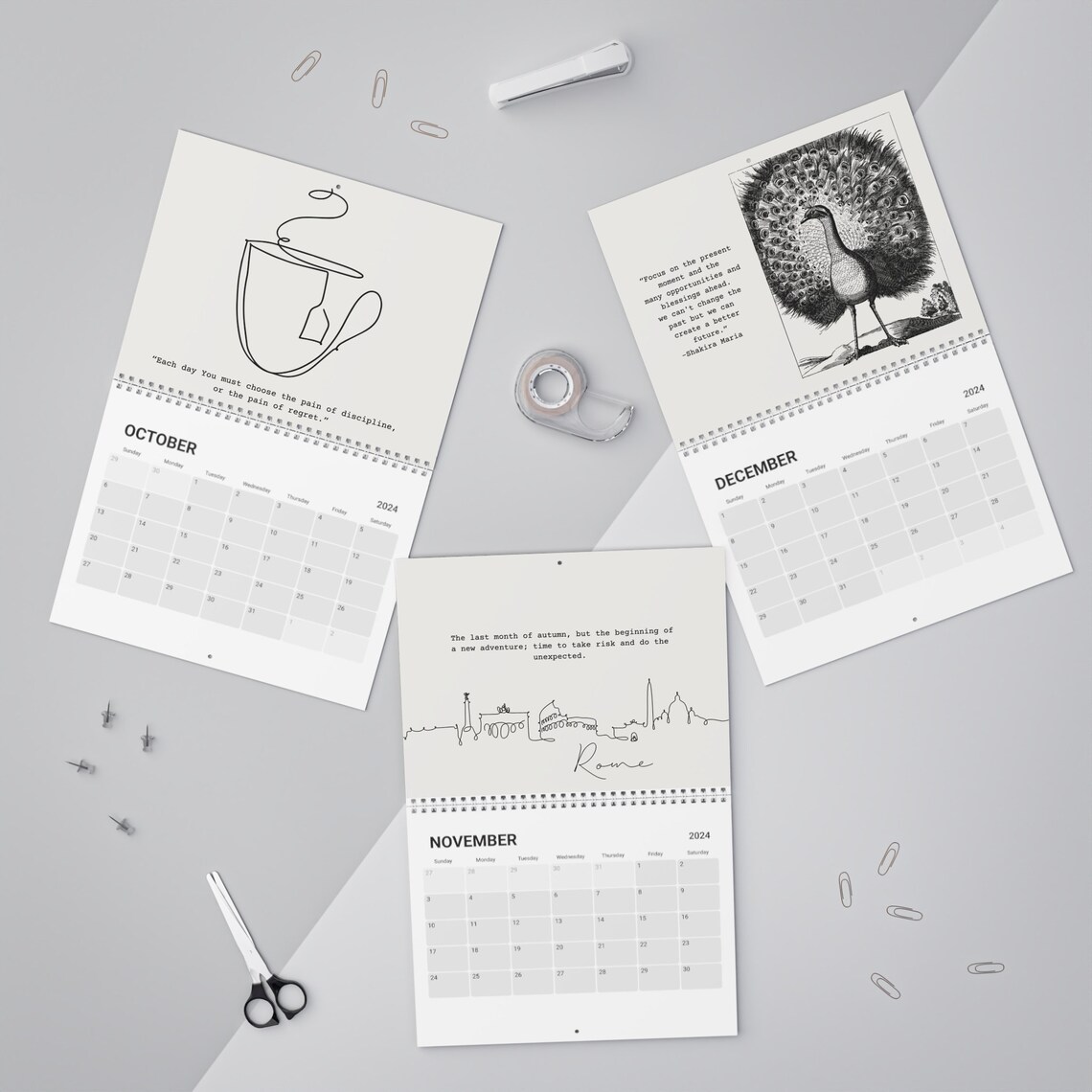 2024 Motivational Quote Calendar!! | Printable| Monthly Planner 2024 ...