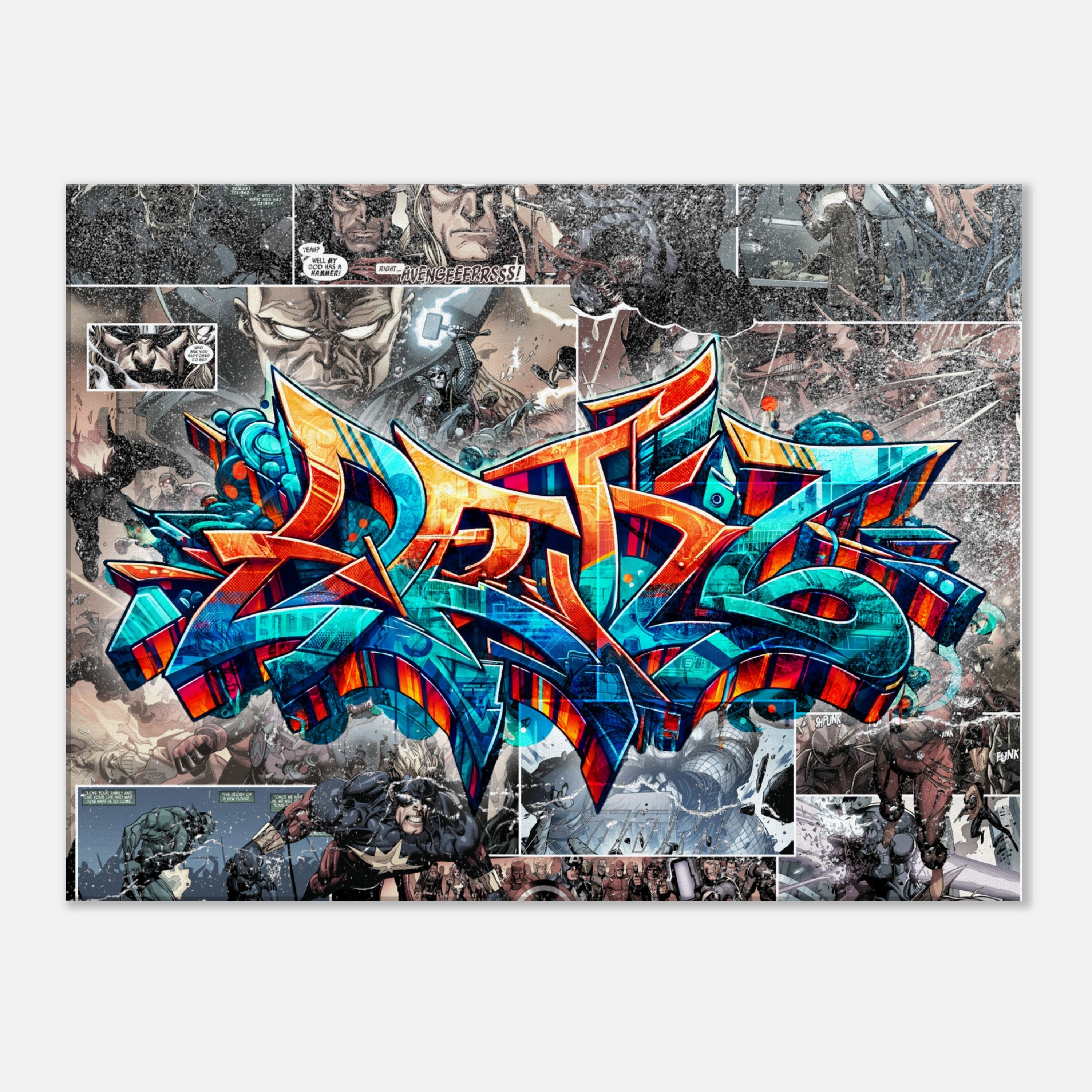 Blue and Red Graffiti Comic Book Canvas Comic Book Wall Art Graffiti ...