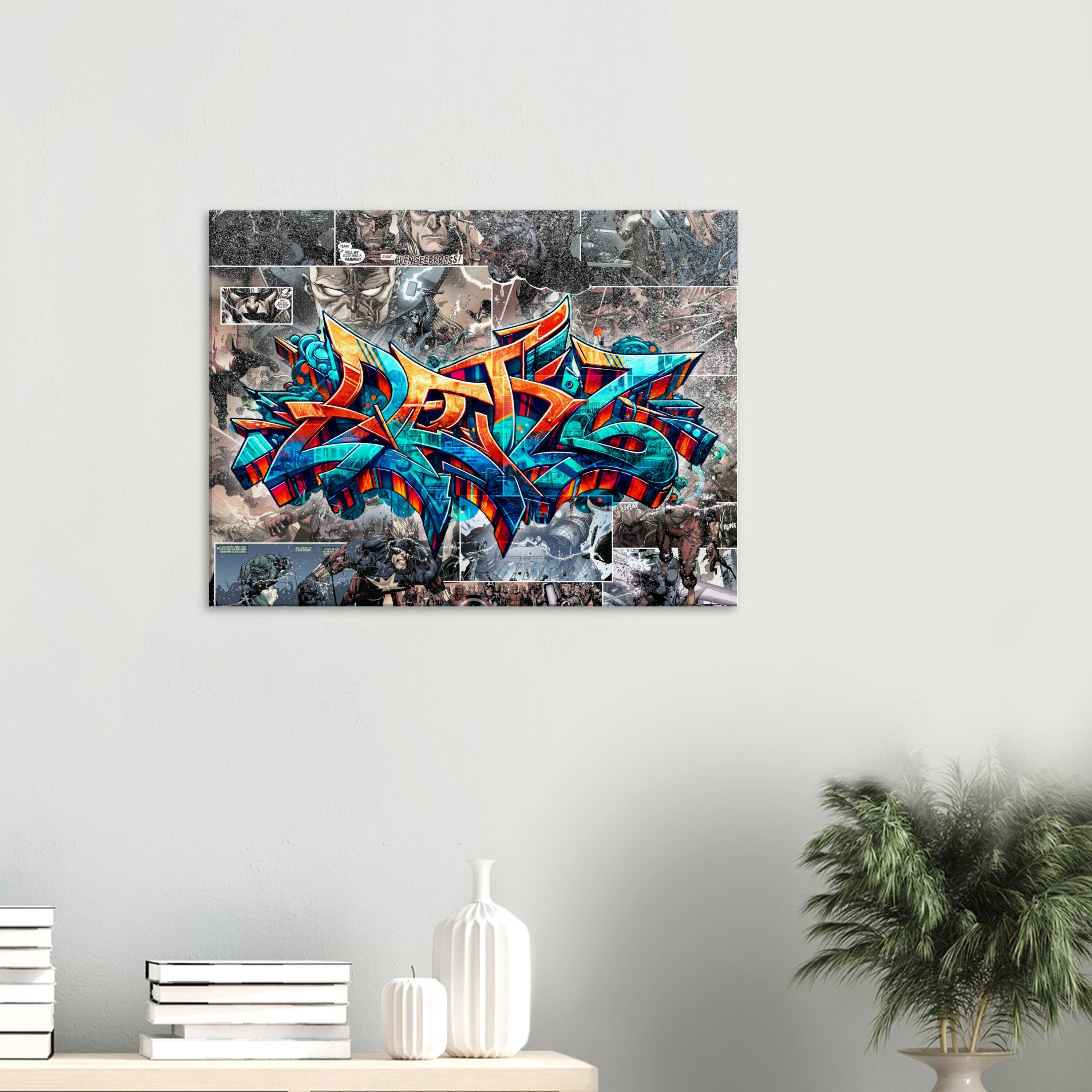 Blue and Red Graffiti Comic Book Canvas Comic Book Wall Art Graffiti ...
