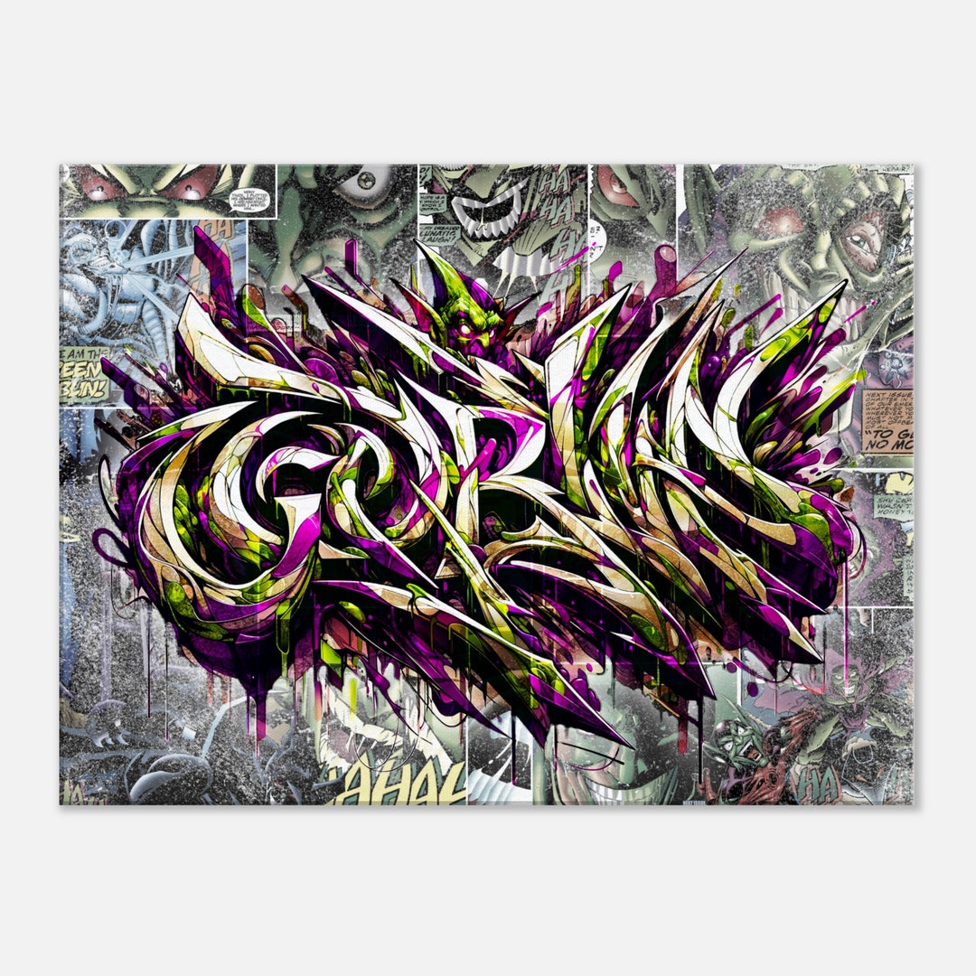 Green and Purple Graffiti Comic Book Canvas Comic Book Wall Art ...