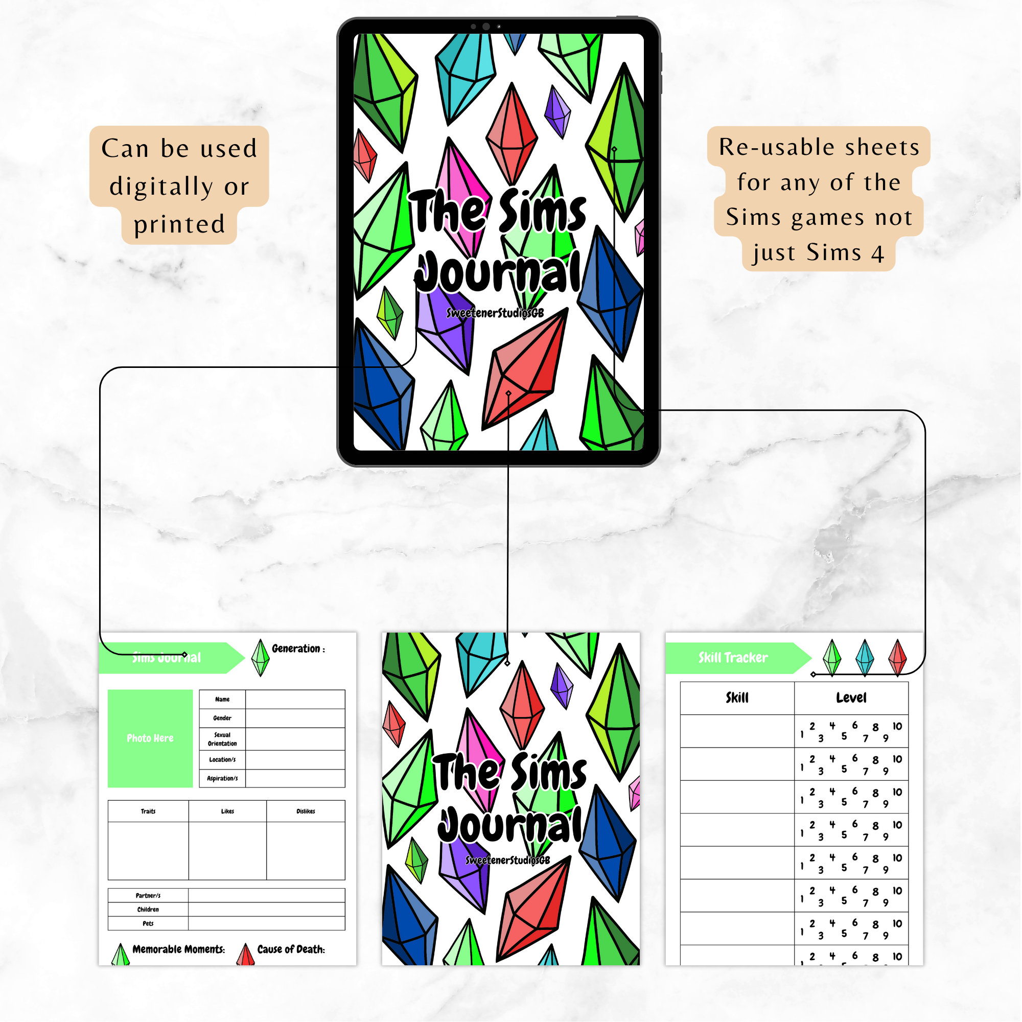 The Sims Journal, Sims Tracker, Planner, Profile, Digital Planner - Etsy