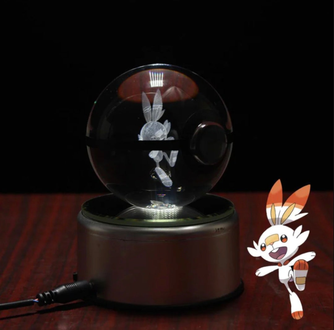Scorbunny Large Crystal Pokeball 3D Laser Engraving - Etsy