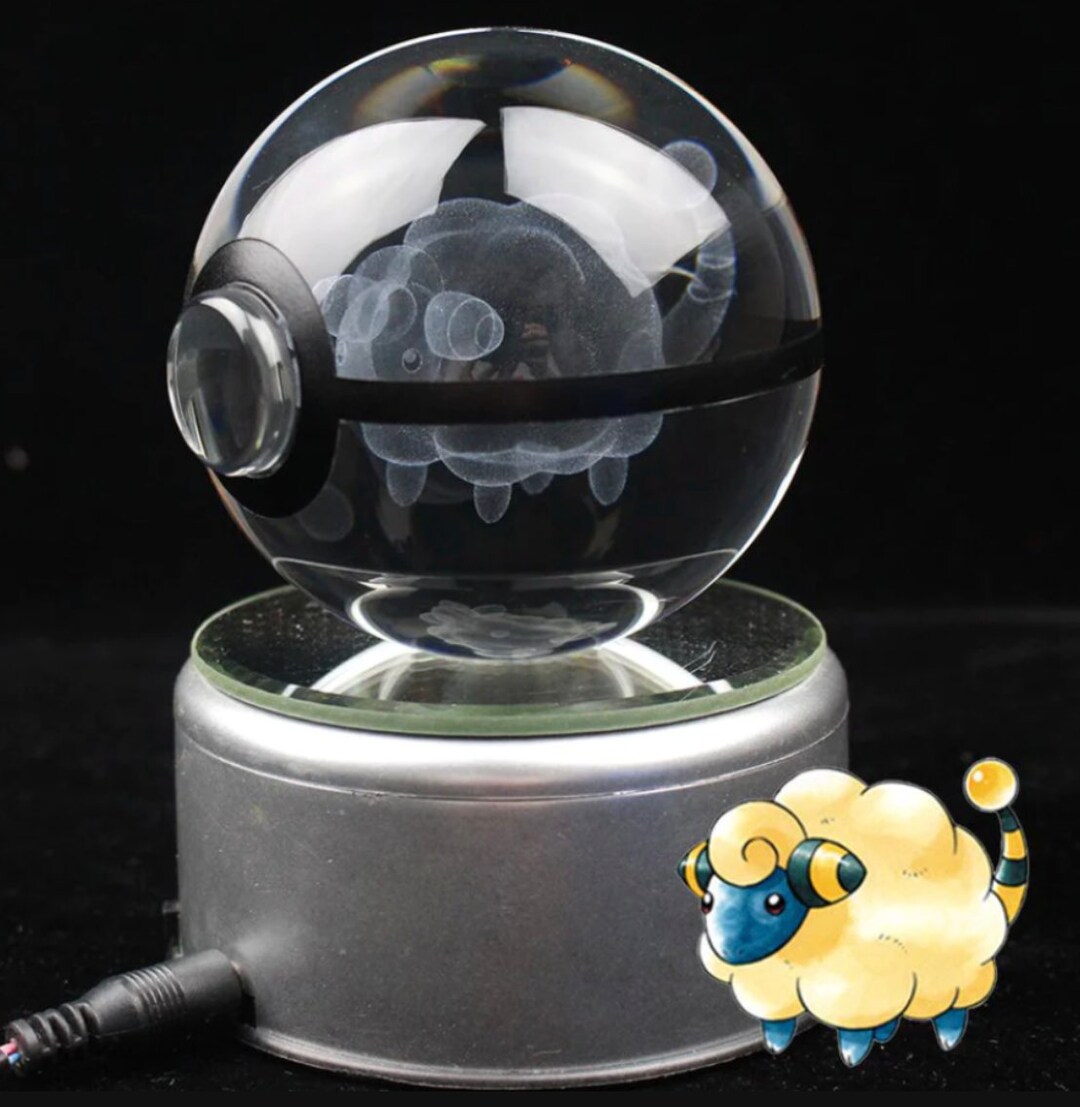 Mareep Large Crystal Pokeball 3D Laser Engraving - Etsy