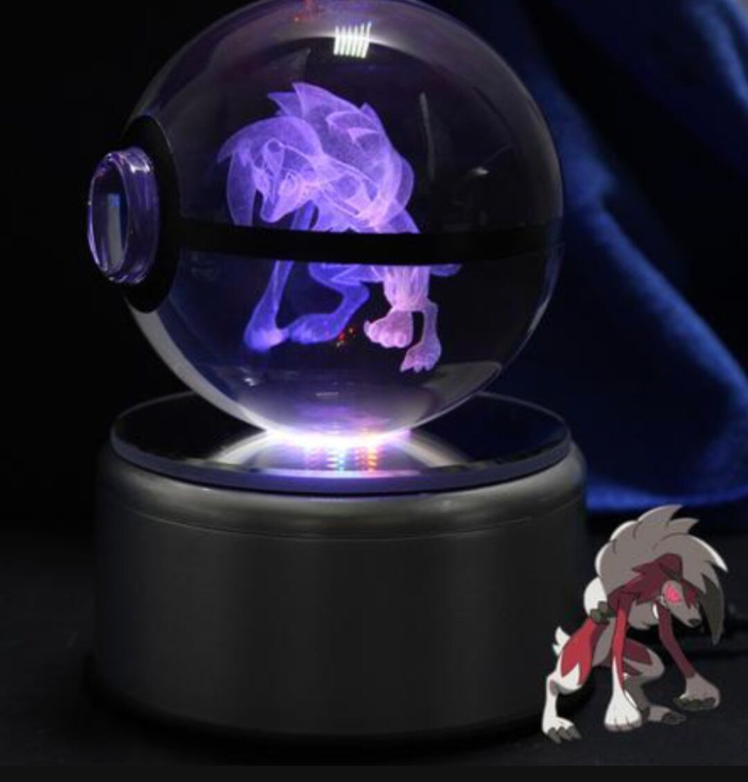 Lycanroc Night Large Crystal Pokeball 3D Laser Engraving - Etsy