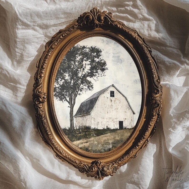 Vintage Barn Poster, Rustic Farmhouse Art, Dark Academia Painting ...