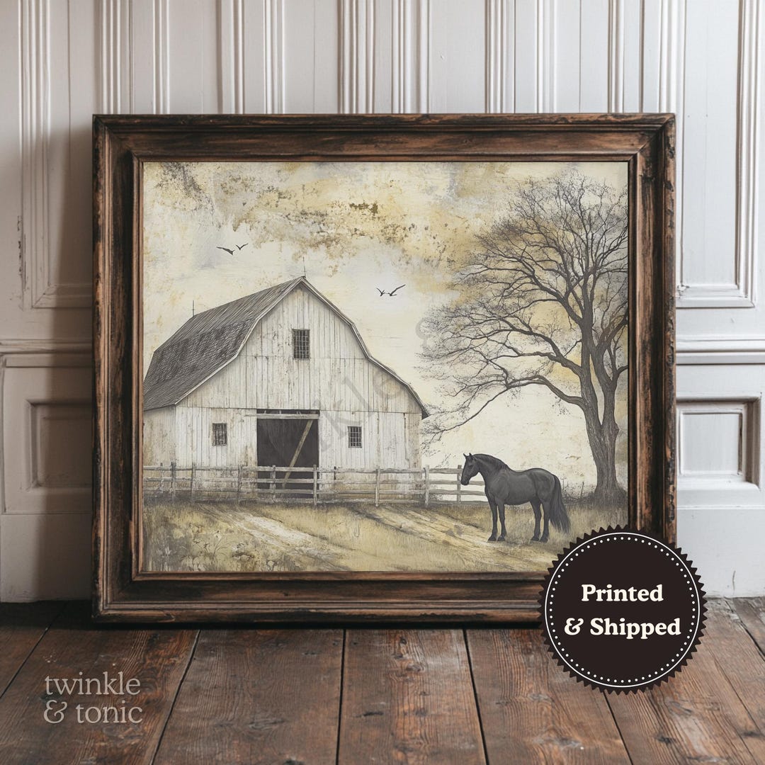 Vintage Barn Poster, Rustic Farmhouse Art, Dark Cottagecore Painting ...