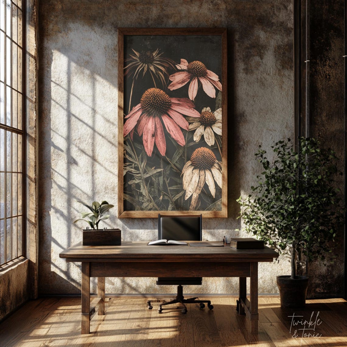 Vintage Wildflowers Wall Art, Flower Dark Academia Home Decor, Moody ...