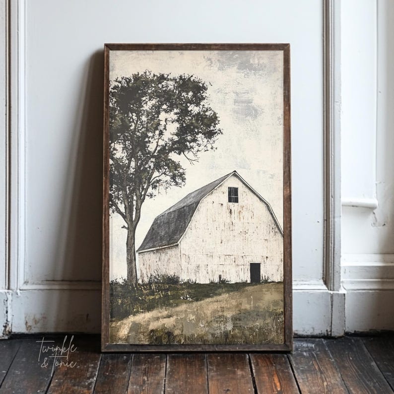 Vintage Barn Poster, Rustic Farmhouse Art, Dark Academia Painting ...