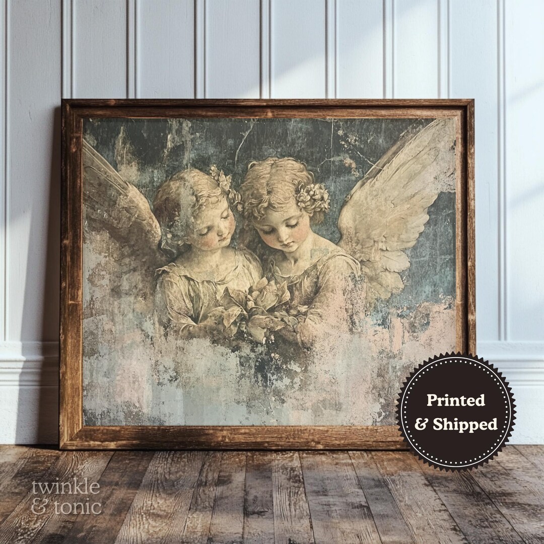 Vintage Victorian Angel Print, Religious Christian Painting, Rustic ...