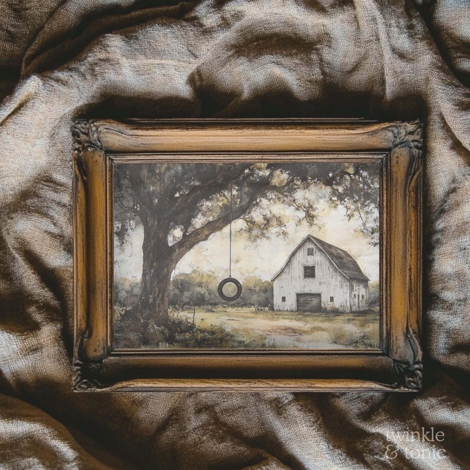 Vintage Barn Poster, Rustic Farmhouse Art, Dark Cottagecore Painting ...