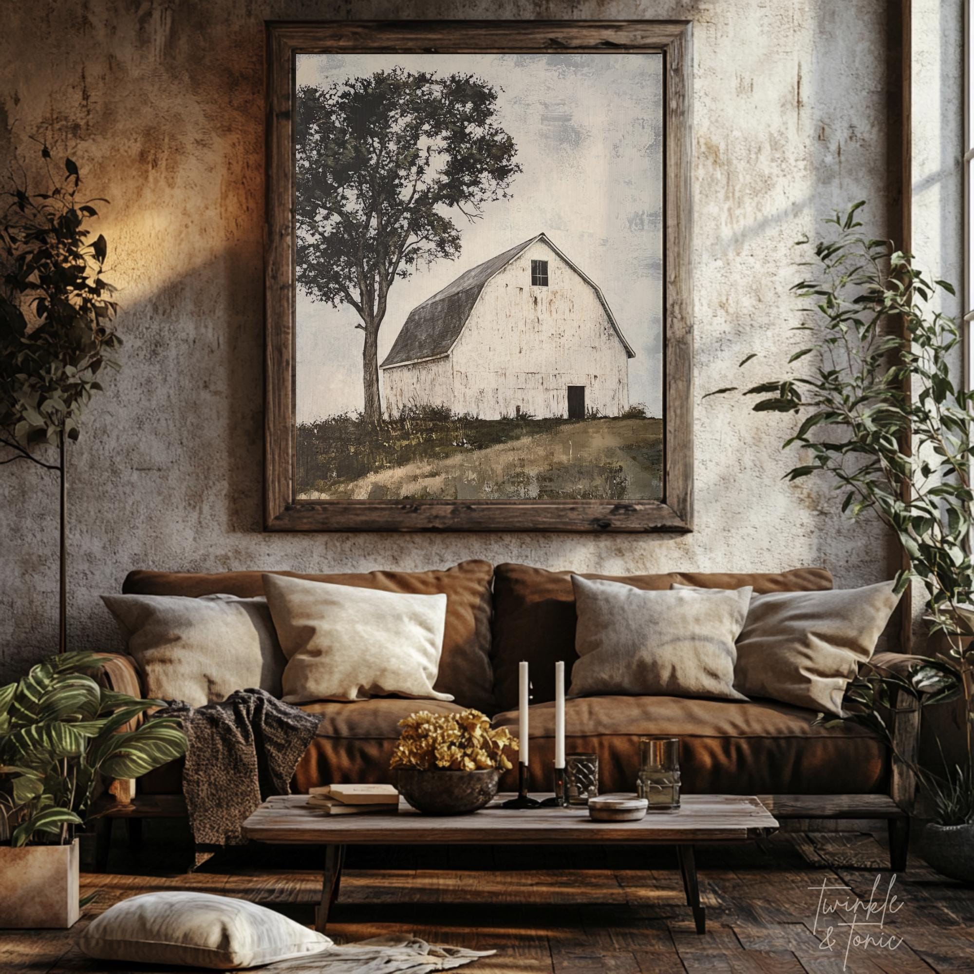 Vintage Barn Poster, Rustic Farmhouse Art, Dark Academia Painting ...