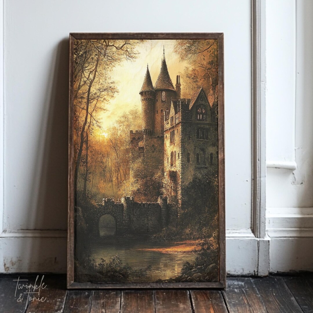 Vintage Renaissance Castle Painting, Medieval Wall Art, Dark Academia ...