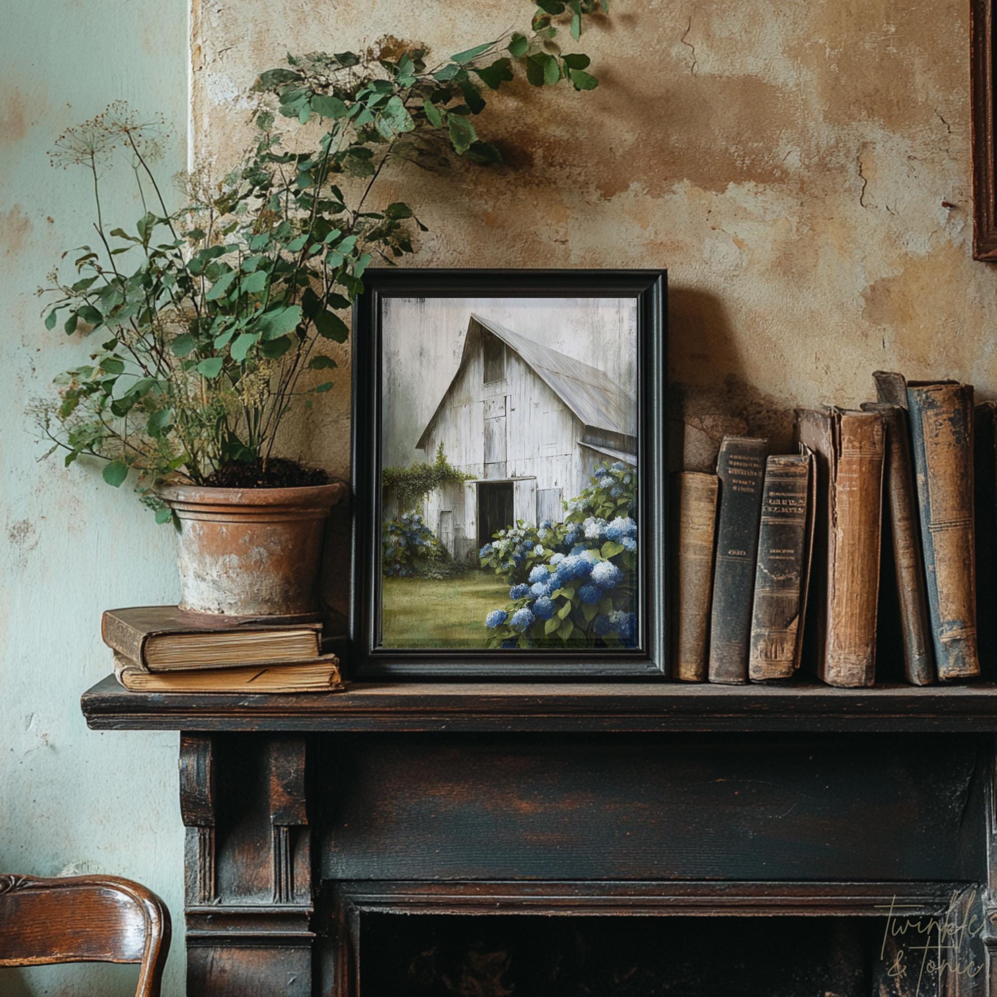 Vintage Barn Poster, Rustic Farmhouse Art, Dark Academia Painting ...