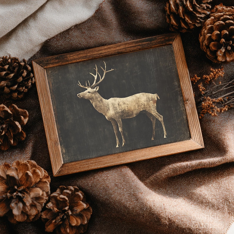 Vintage Deer Print, Rustic Holiday Wall Art, Antique Farmhouse Print ...