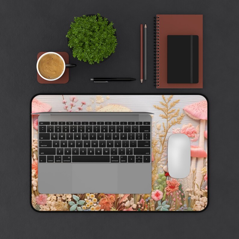 Large Pink Mushroom Desk Mat, Pretty Wildflower Keyboard Accessories ...