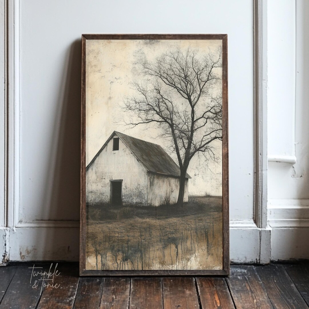 Vintage Barn Poster, Rustic Farmhouse Art, Dark Academia Painting ...