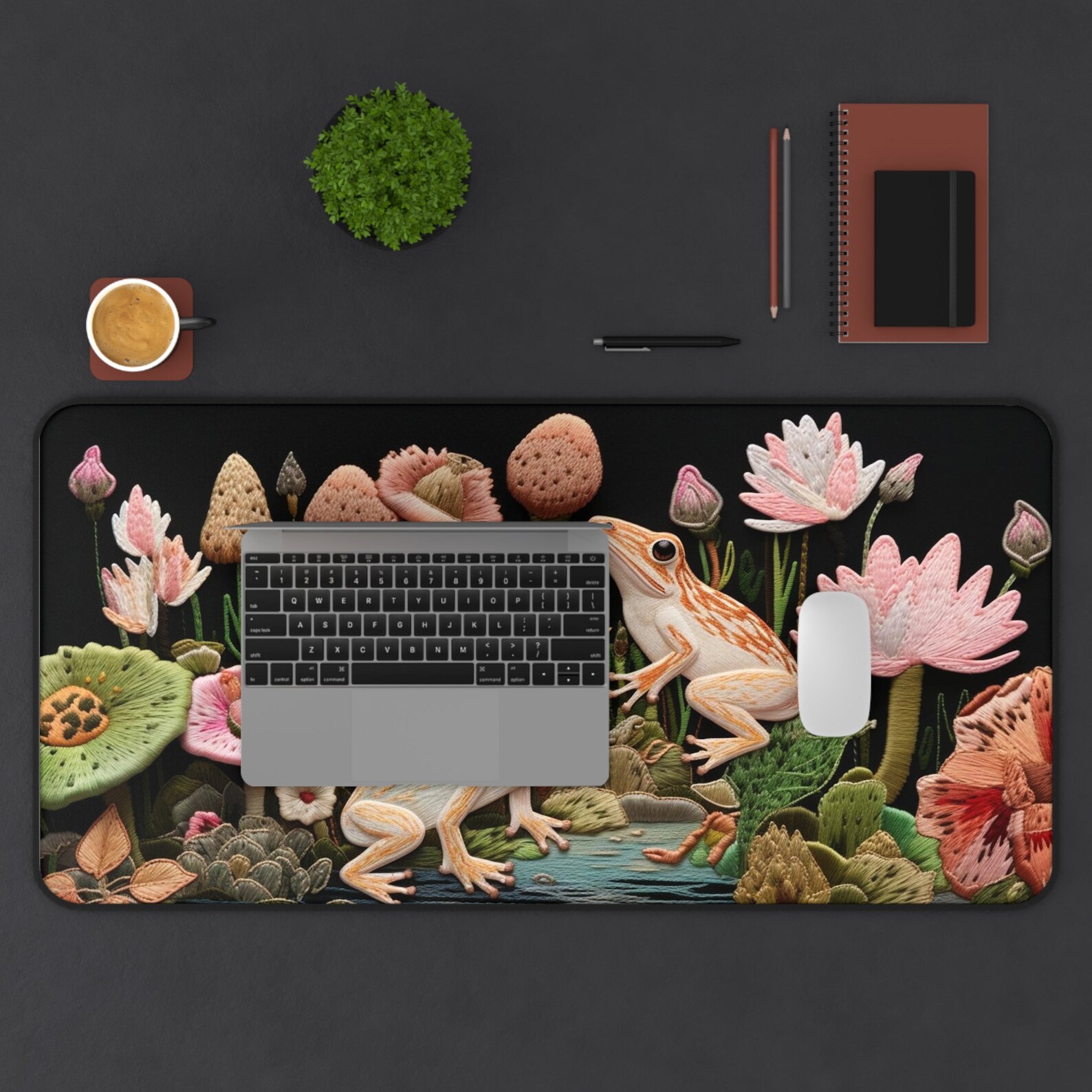 Cute Frog Desk Mat, Large Pastel Mouse Pad, 3D Desk Mat Floral, Nature ...