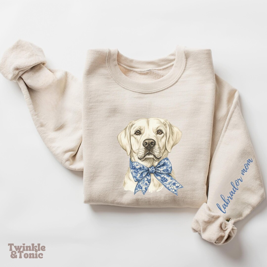 Labrador Retriever Blue Toile Bow Sweatshirt Cute Dog Mom Outfit ...