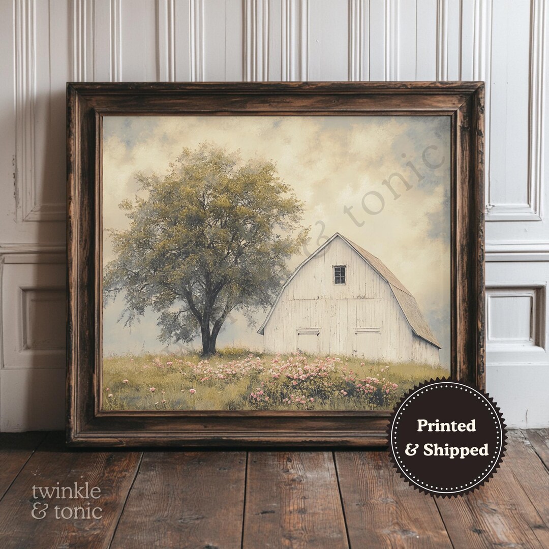 Vintage Barn Poster, Rustic Farmhouse Art, Dark Cottagecore Painting ...