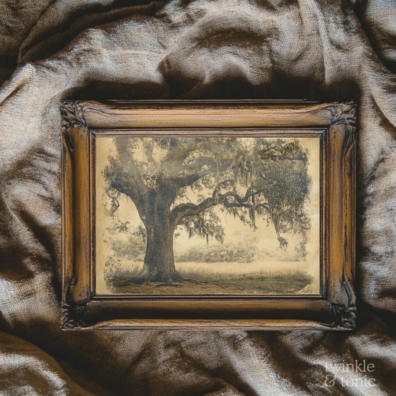 Vintage Oak Tree Print, Rustic Countryside Art, Farmhouse Landscape ...