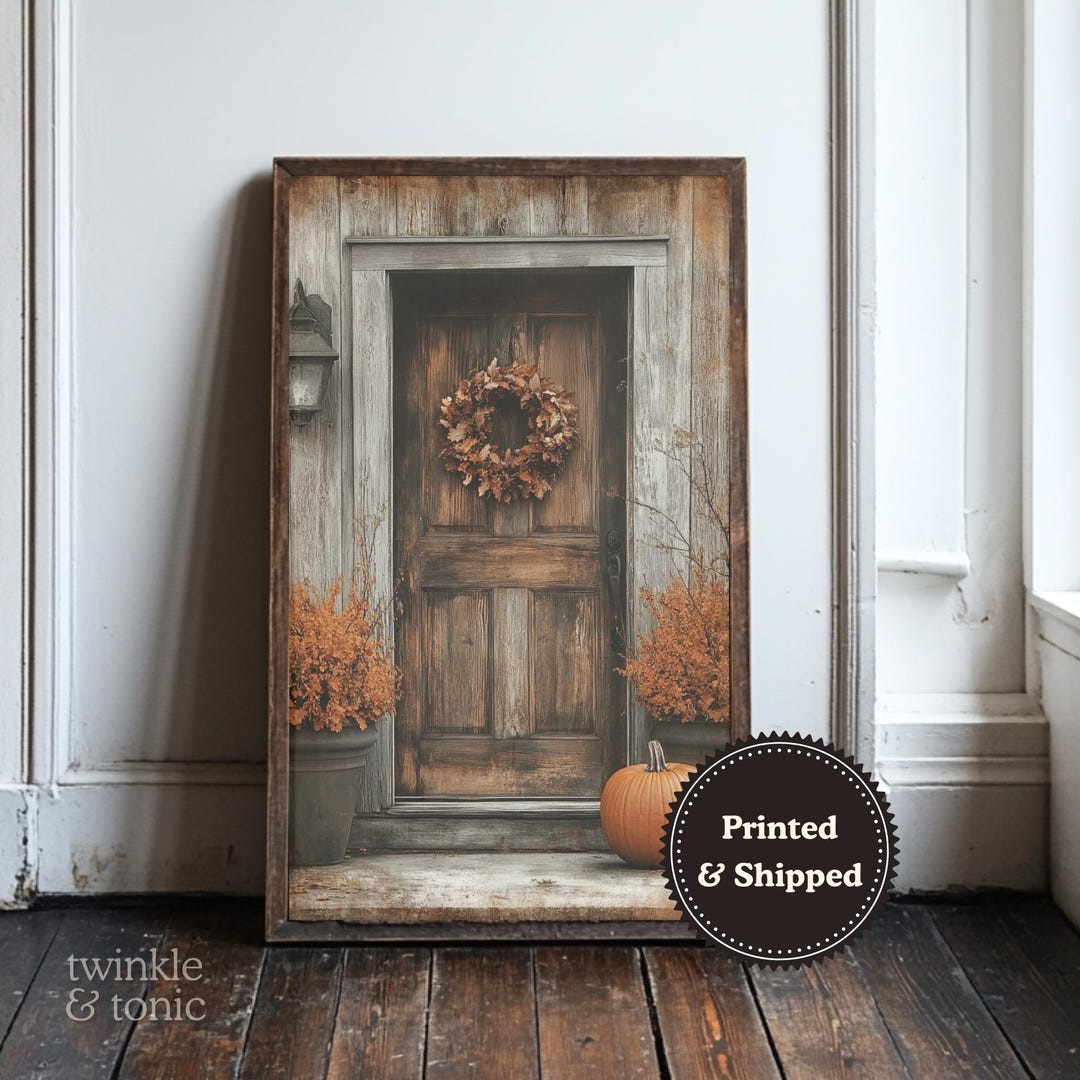 Autumn Door Print, Moody Fall Painting, Rustic Farmhouse Decor, Muted ...