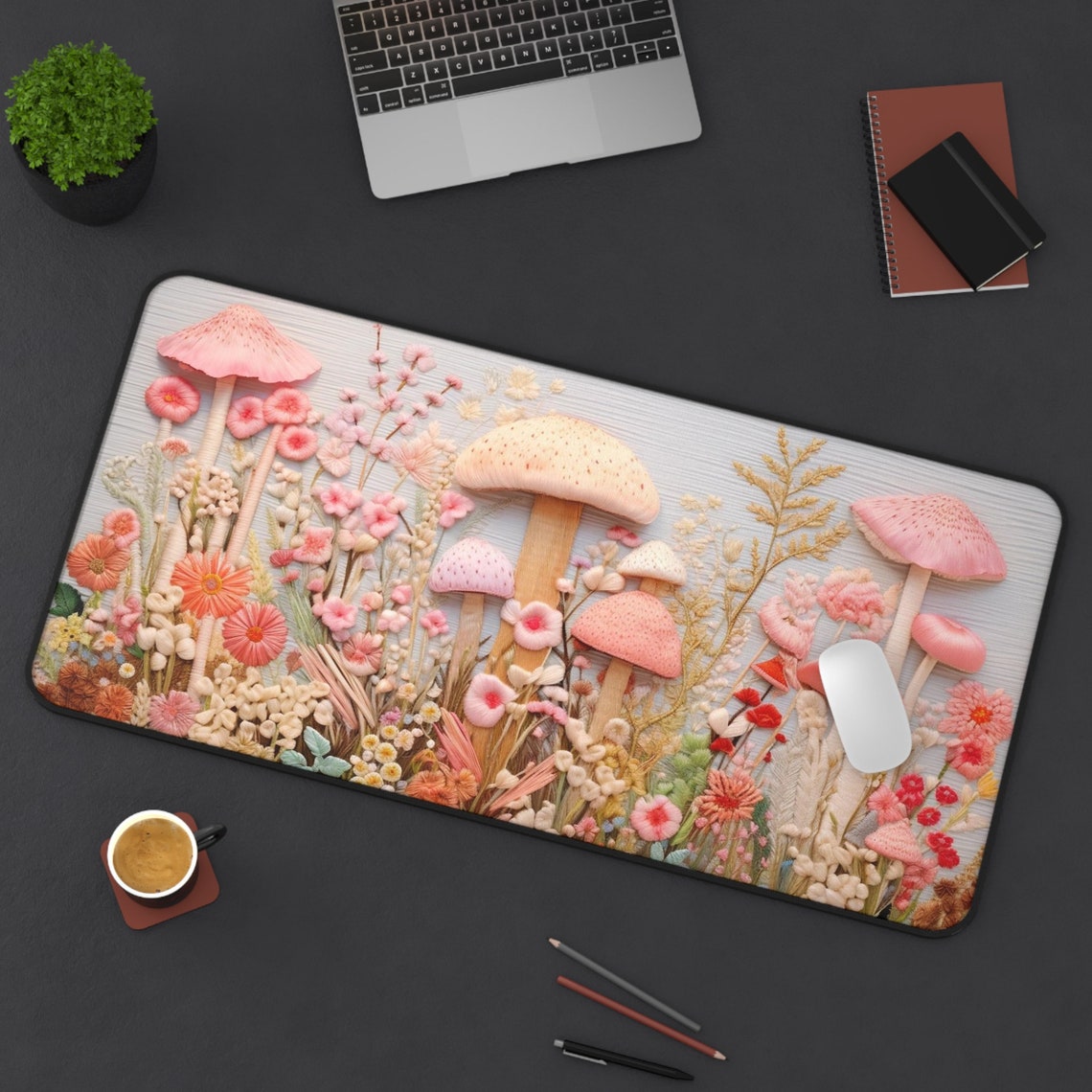 Pastel Cottagecore Desk Mat, 3D Mushroom Forest Mouse Pad, Floral Desk ...