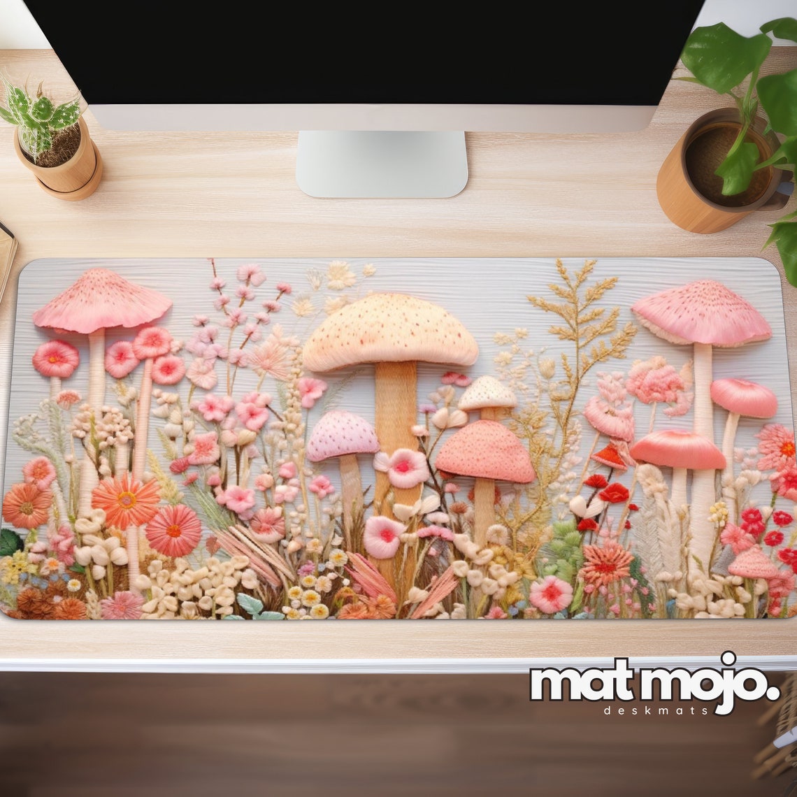 Pastel Cottagecore Desk Mat, 3D Mushroom Forest Mouse Pad, Floral Desk ...