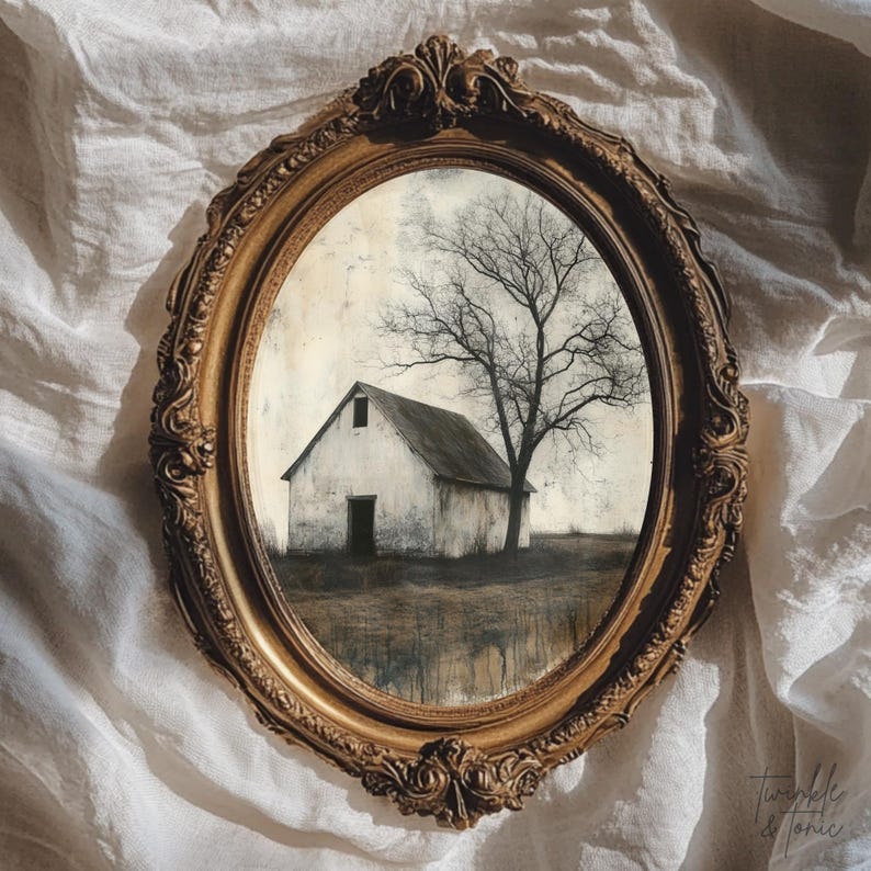 Vintage Barn Poster, Rustic Farmhouse Art, Dark Academia Painting ...