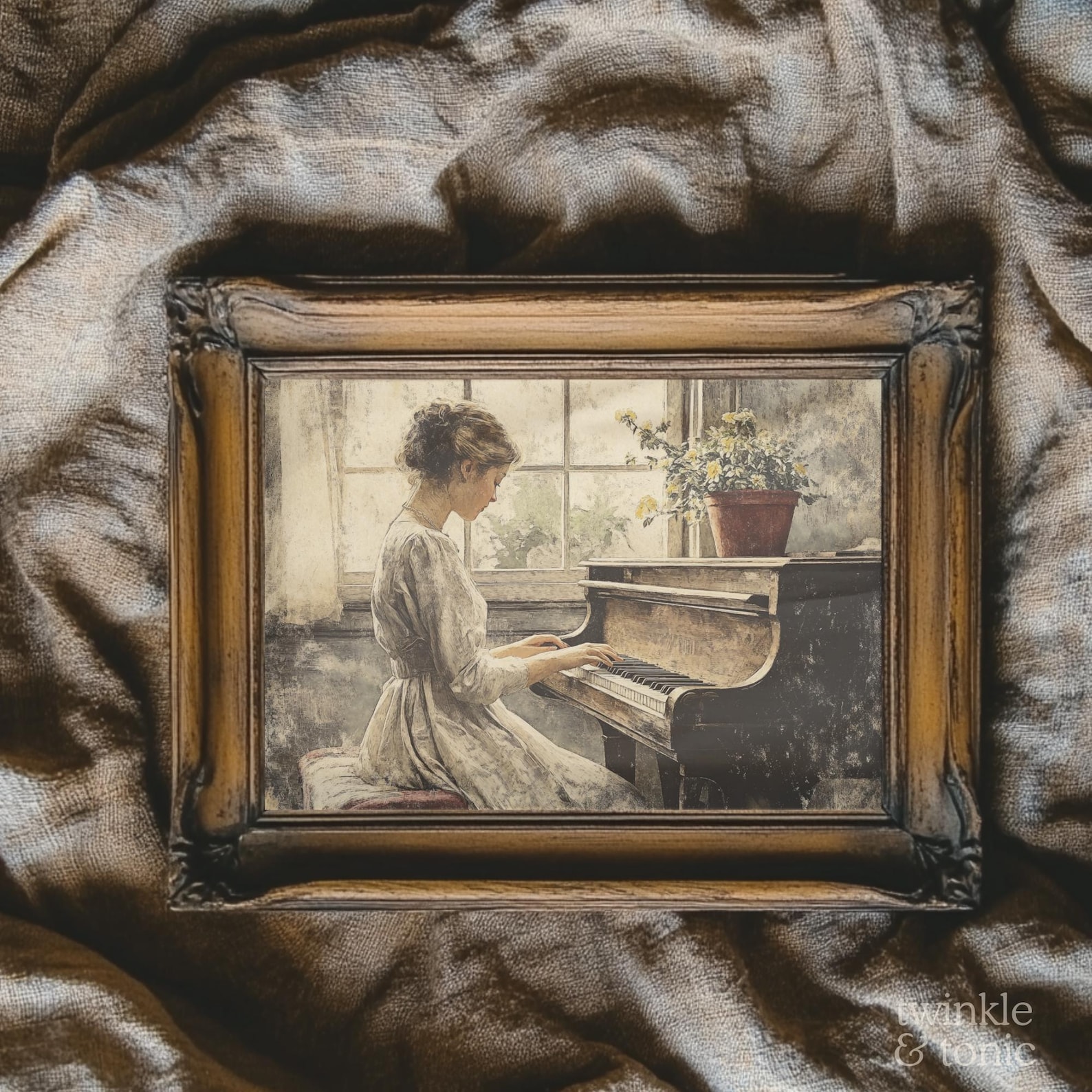 Vintage Piano Print, Rustic Music Room Decor, Light Academia Painting ...