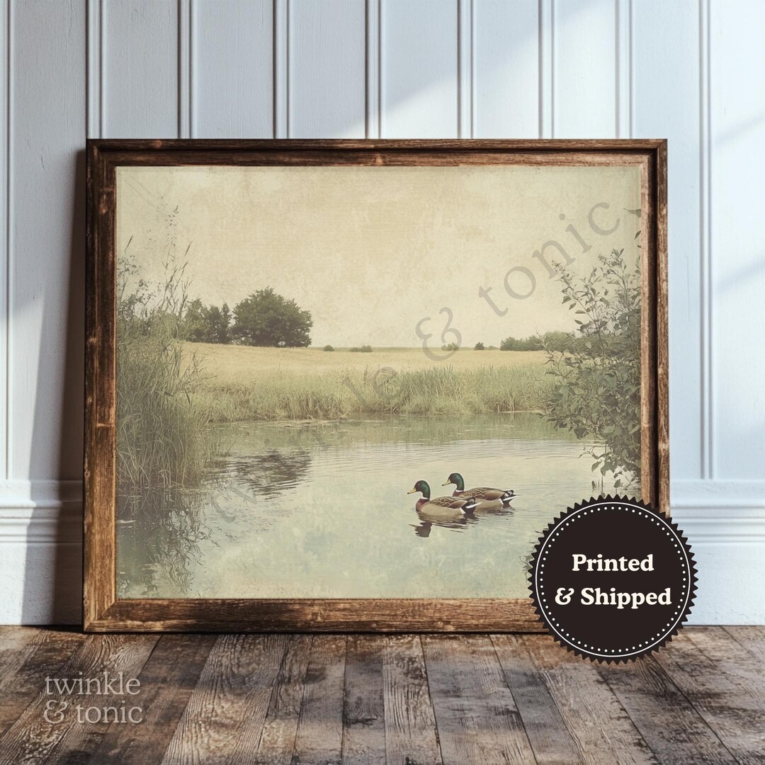 Vintage Mallard Duck Art, Rustic Cabin Print, Antique Man Cave Painting ...
