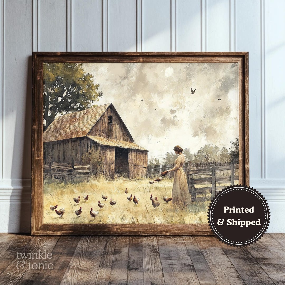 Vintage Chickens Print, Antique Farmhouse Decor, Moody Cottagecore ...