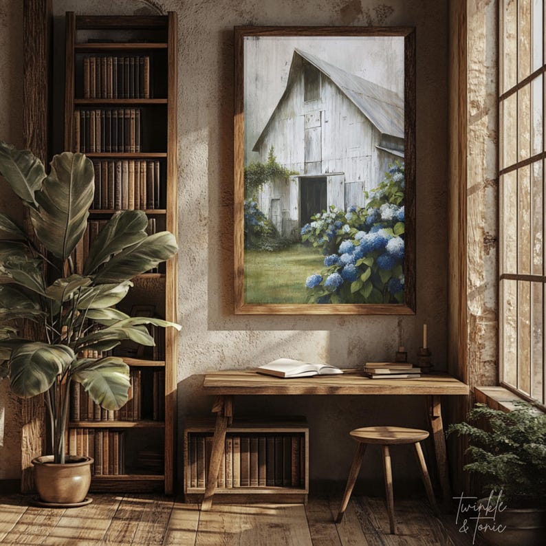Vintage Barn Poster, Rustic Farmhouse Art, Dark Academia Painting ...
