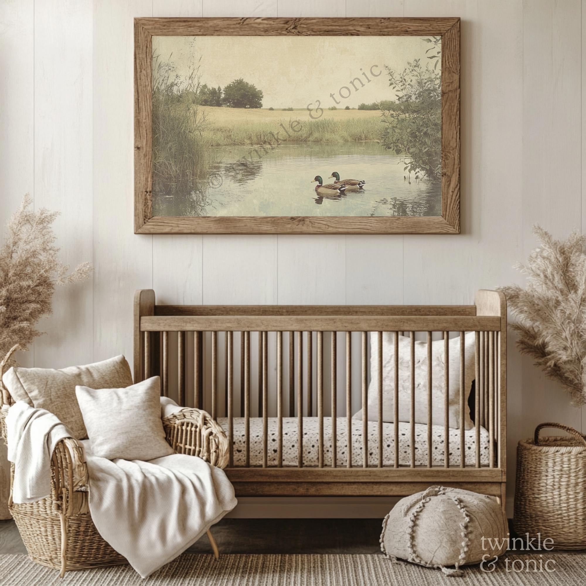 Vintage Mallard Duck Art, Rustic Cabin Print, Antique Man Cave Painting ...